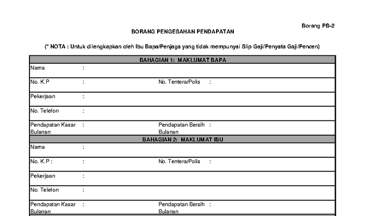 Borang Pengesahan Pendapatan PB 2 2025 - Keterangan dan Maklumat - Studocu