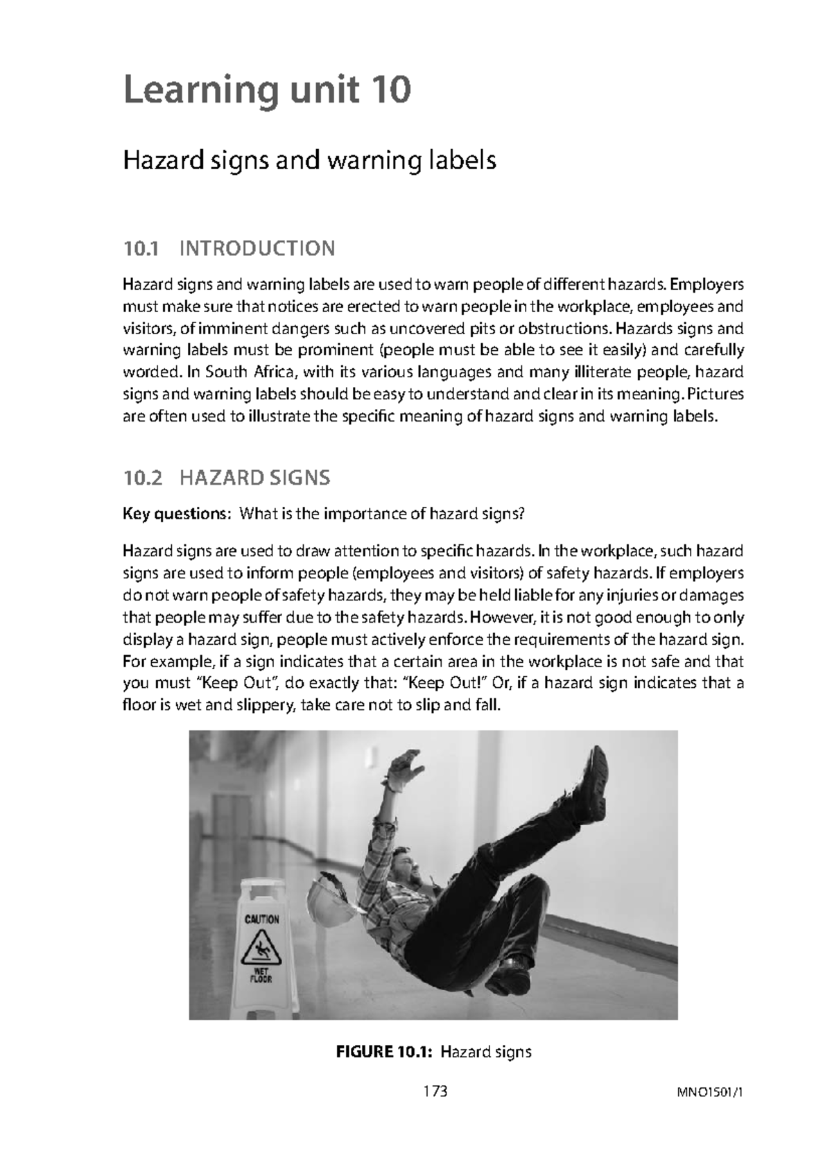 MNO1501 - SG: Learning Unit 10 on Hazard Signs & Warning Labels - Studocu
