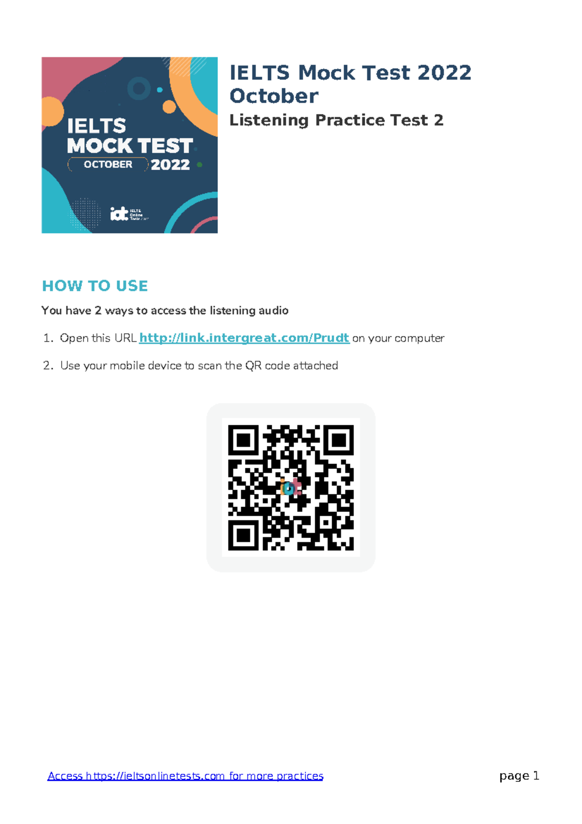 IELTS Practice Listening Test 2 - October 2022 - Studocu