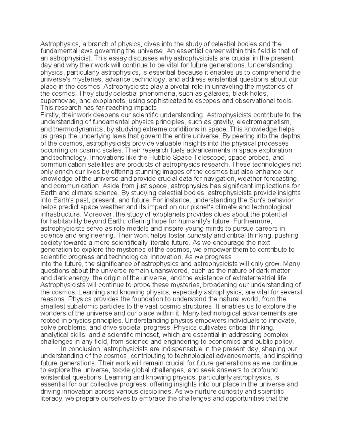 Astrophysics Essay: The Indispensable Role of Astrophysicists Today ...