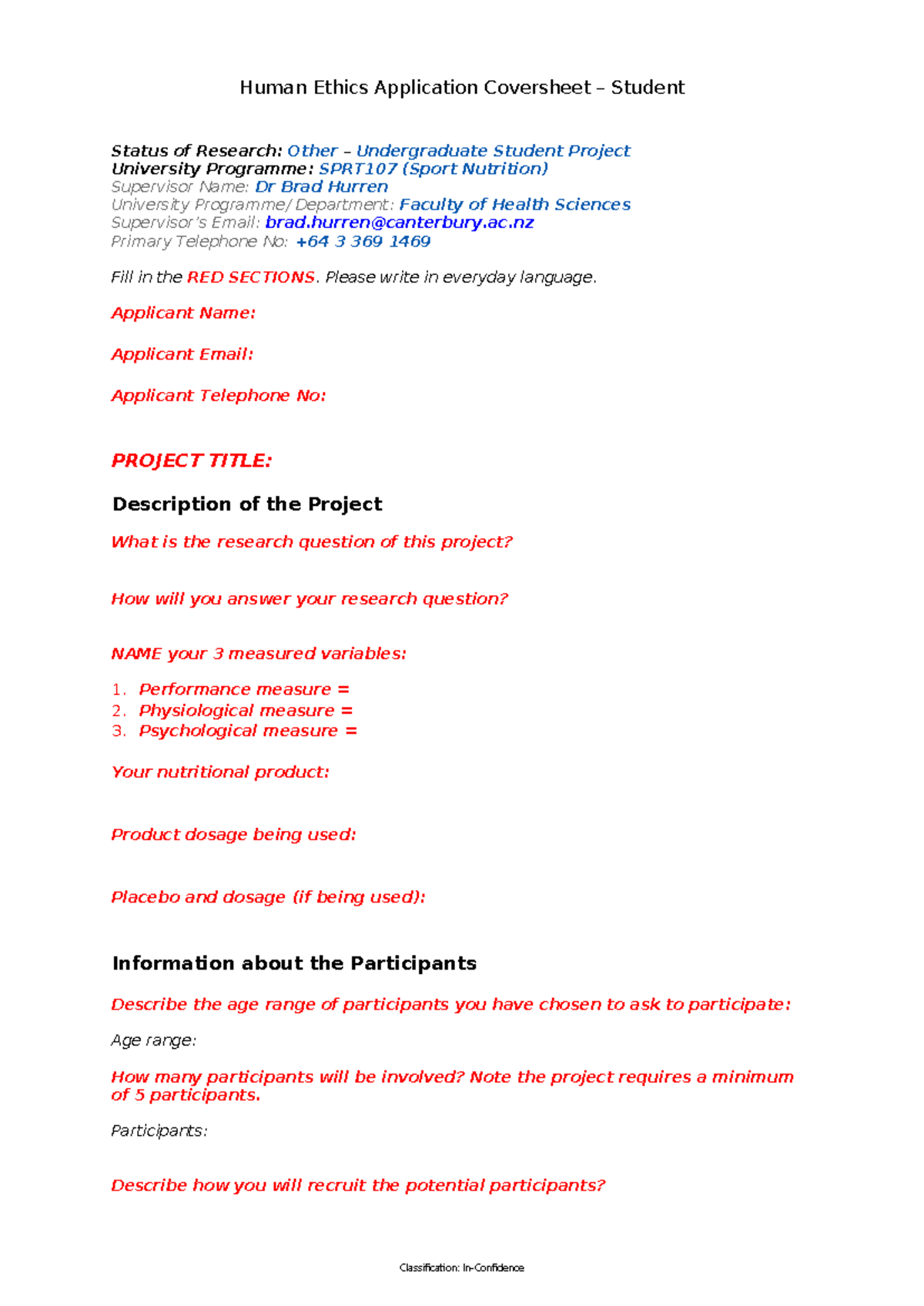 SPRT107 Human Ethics Application Coversheet Draft for Research Project ...