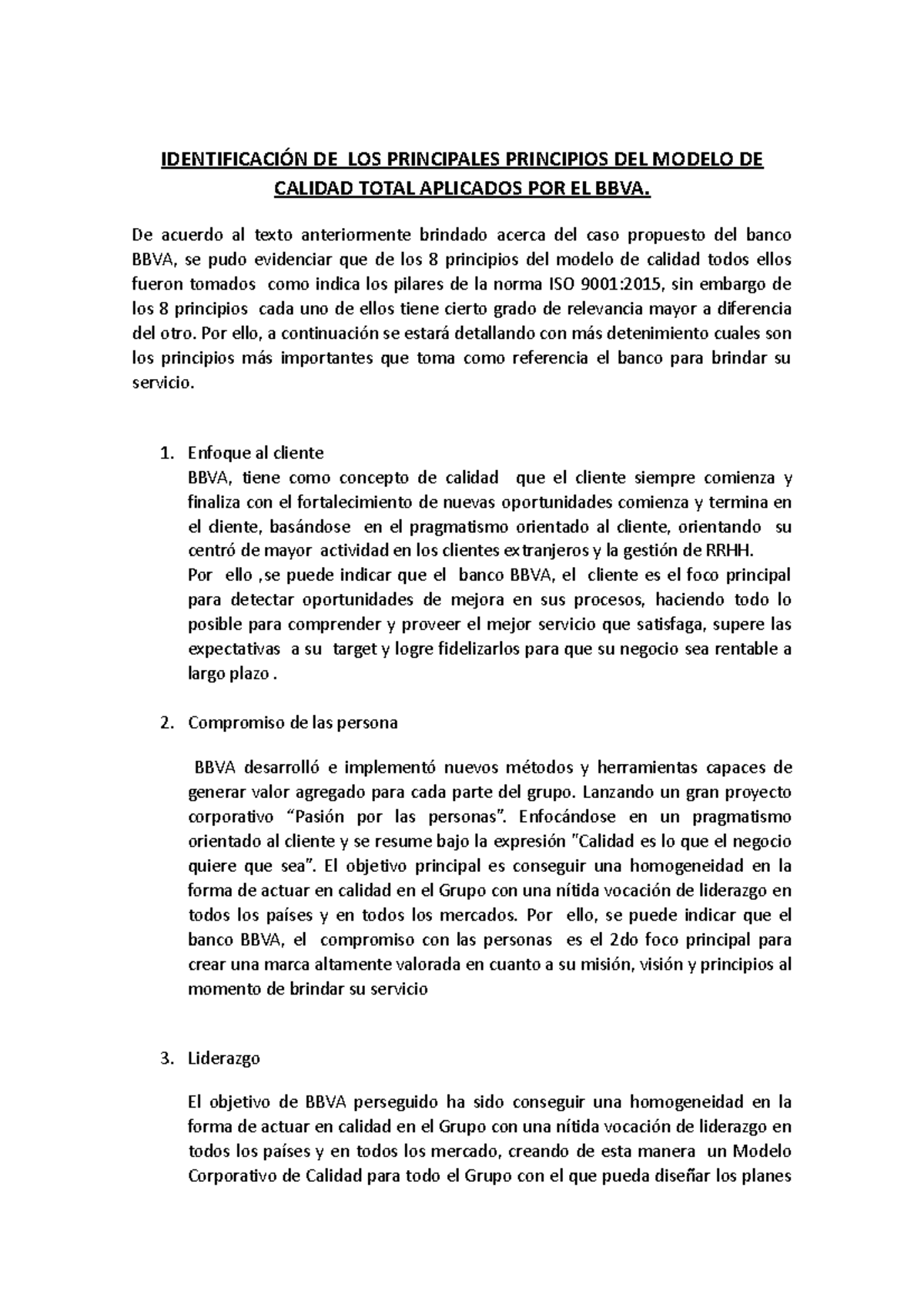 EF CASO BBVA: Principios de Gestión de Calidad Total en 2023 - Studocu