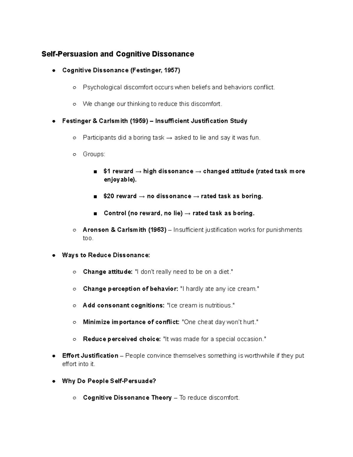 Social Psych Ch1-8 Cheat Sheet: Cognitive Dissonance & Persuasion - Studocu