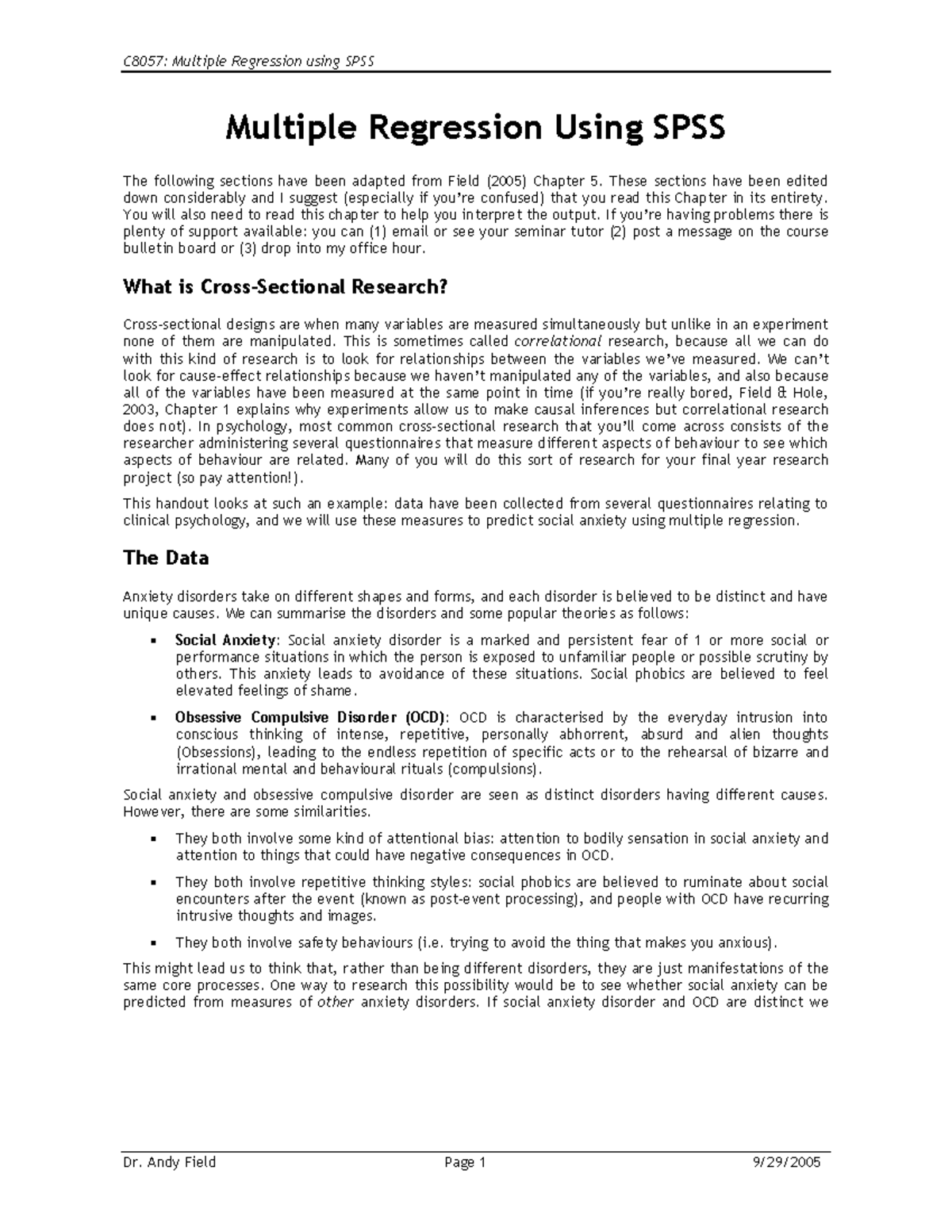 Multiple Regression Analysis Using SPSS for Social Anxiety (PSY 302 ...