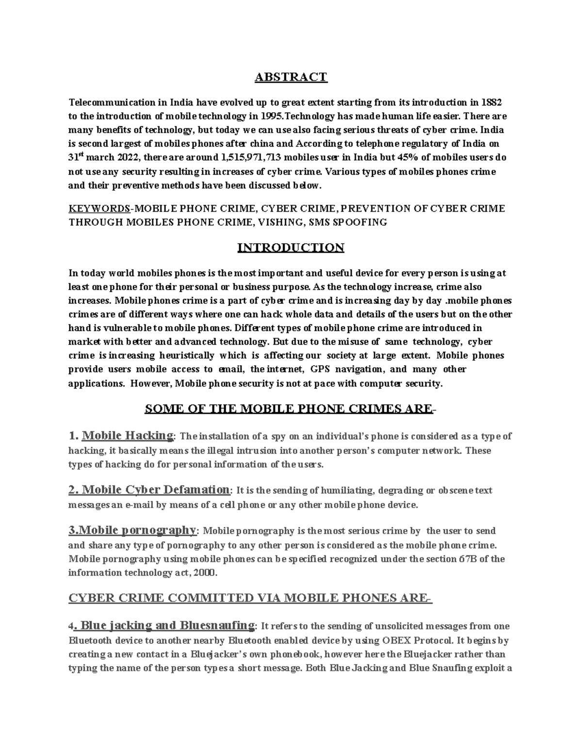 Mobile Phone Crimes Research Paper - ABSTRACT Telecommunication in ...