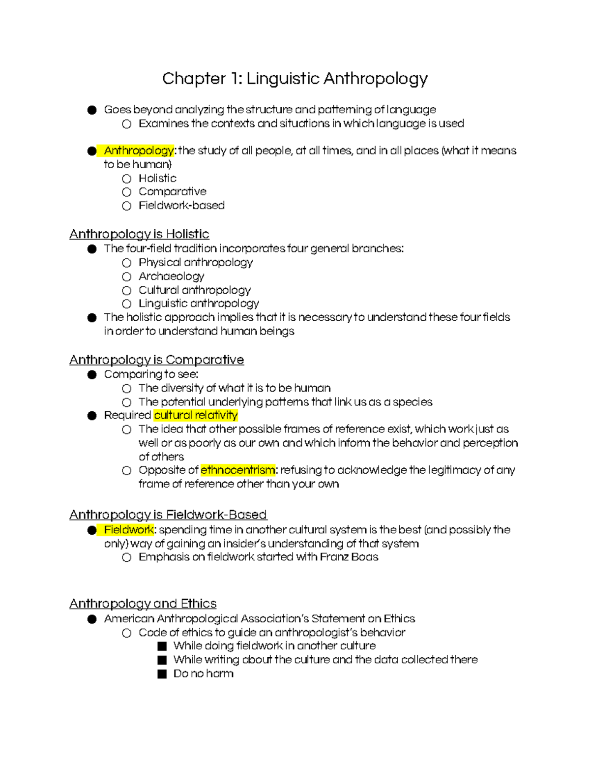Linguistic Anthropology Lecture Notes: Chapter 1 Overview - Studocu