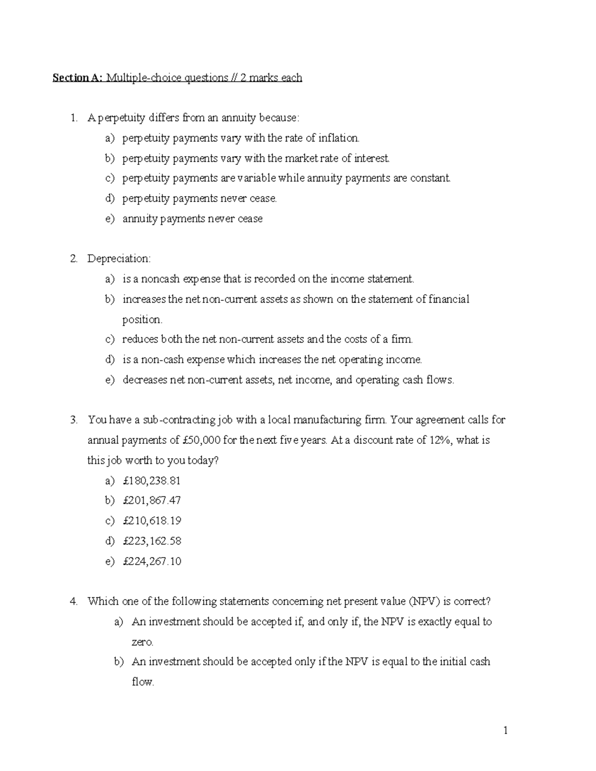 Practice Exam 2015: Sample Questions & NPV Analysis - Studocu
