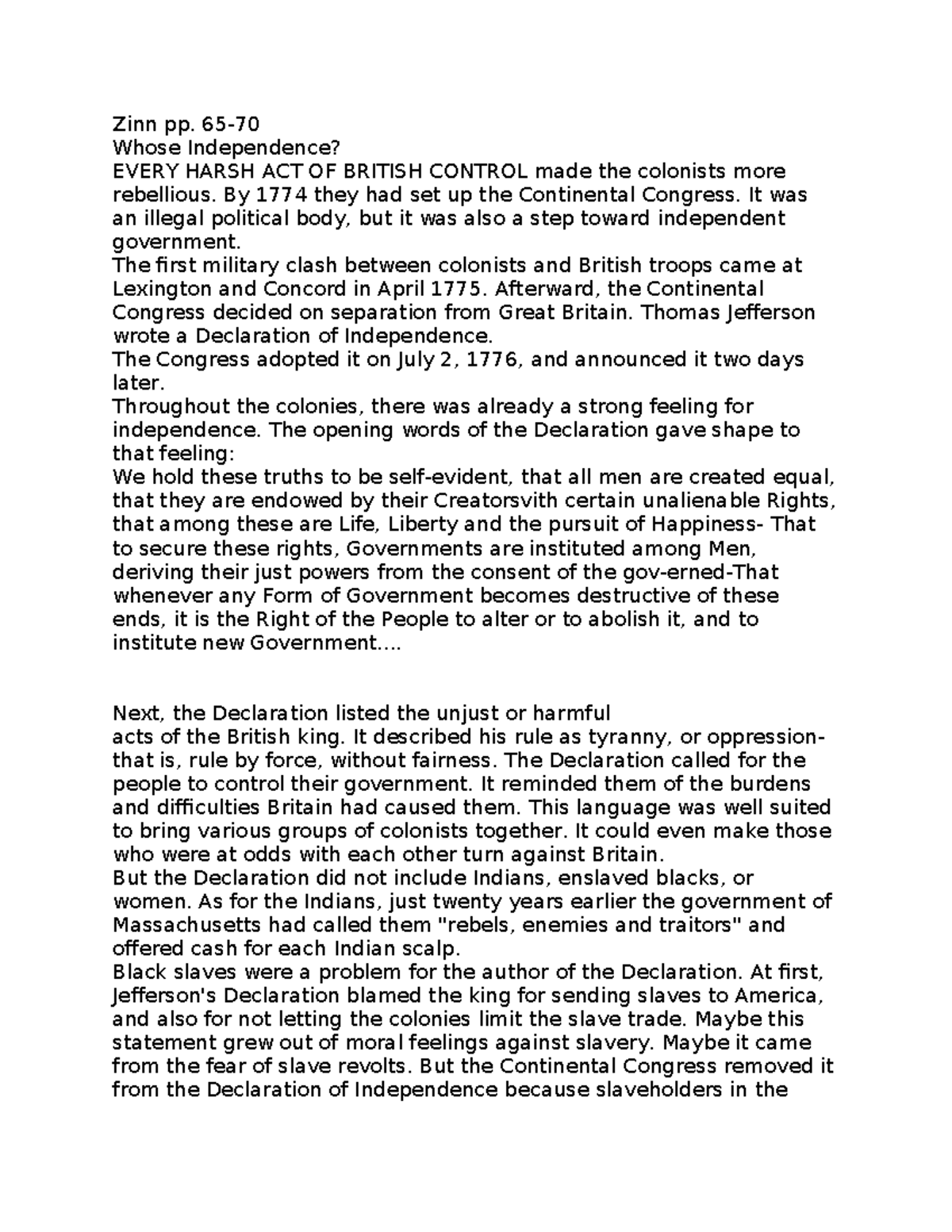 Whose Independence? Analyzing the Declaration of Independence - Studocu