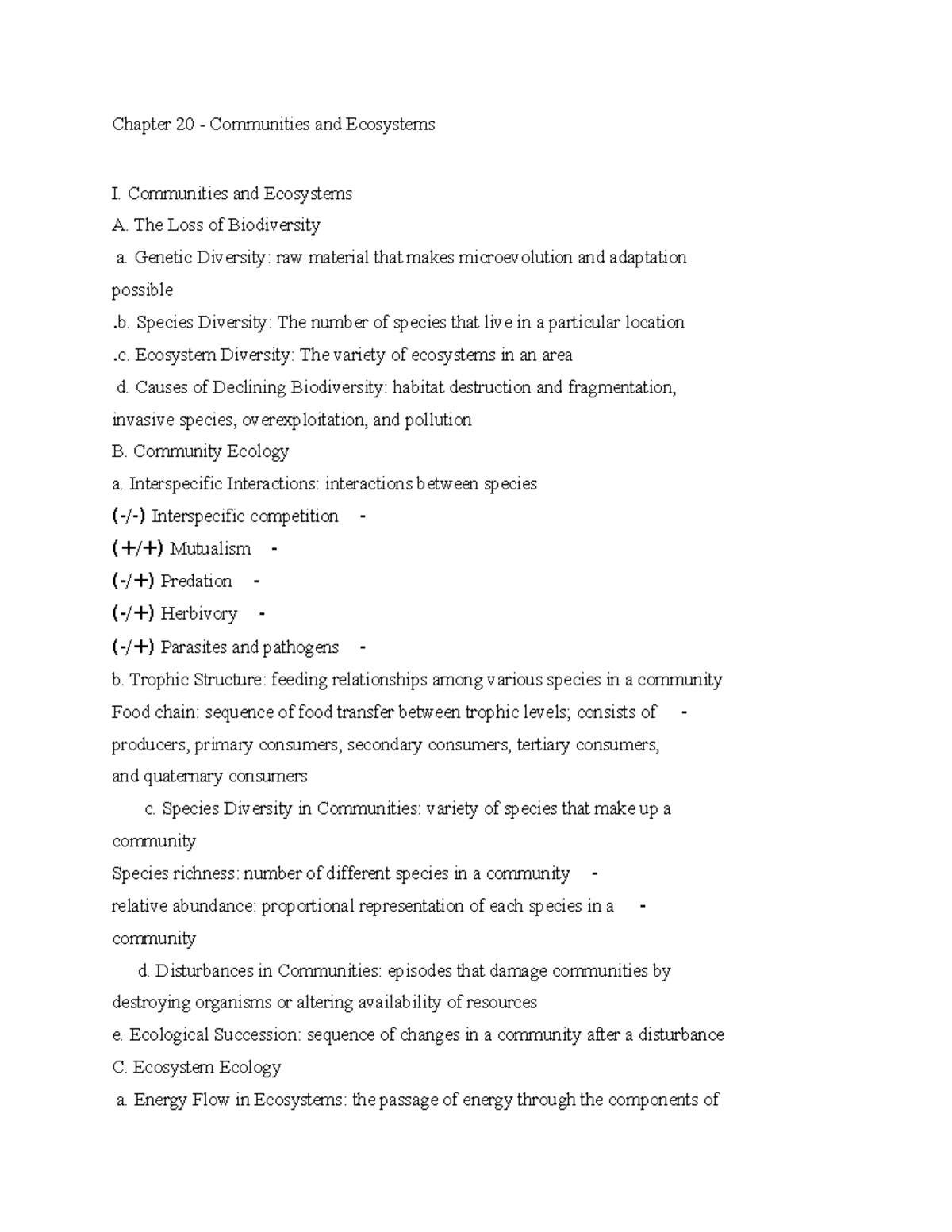 Biology 101: Chapter 20 - Communities and Ecosystems Overview - Studocu