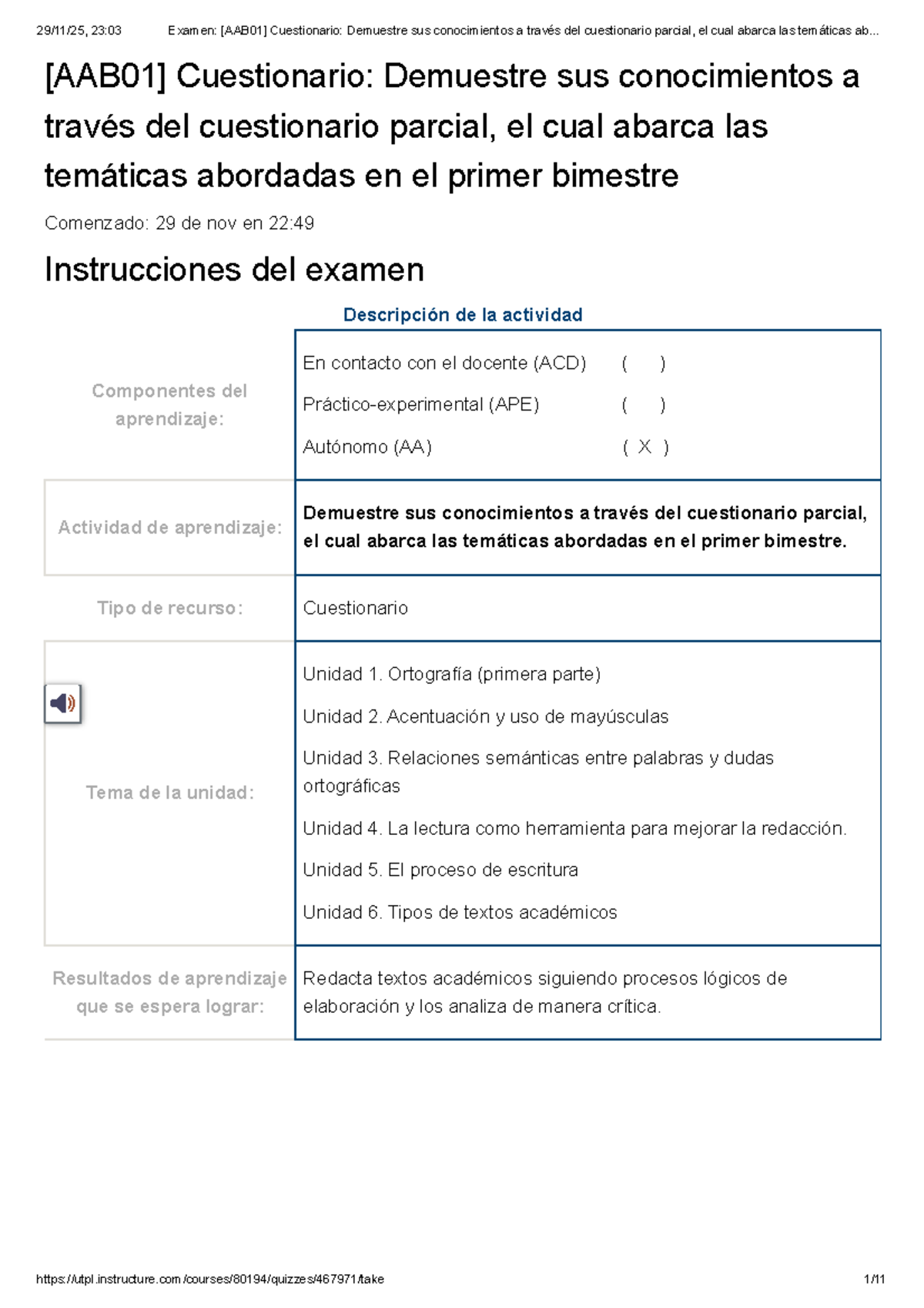 Examen [AAB01]: Cuestionario Parcial sobre Ortografía y Redacción - Studocu