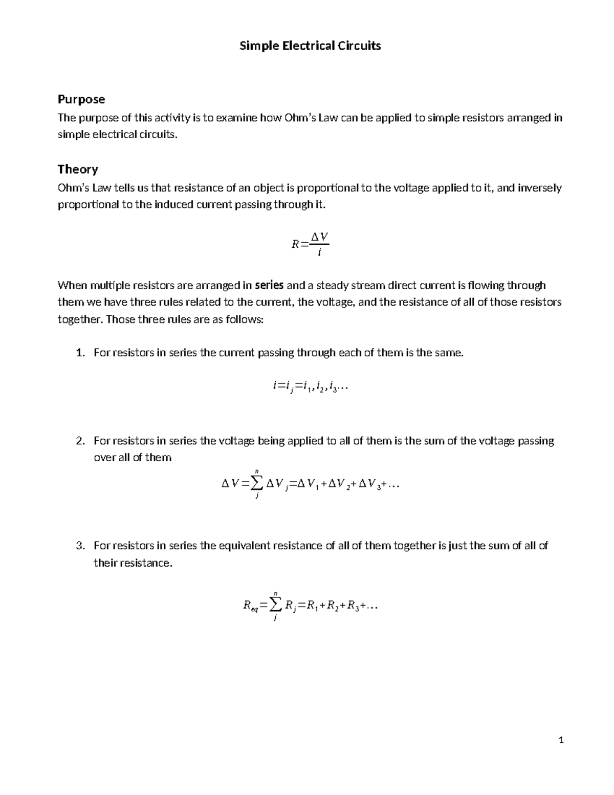 Fall 2023: Lab on Simple Electrical Circuits and Ohm’s Law - Studocu