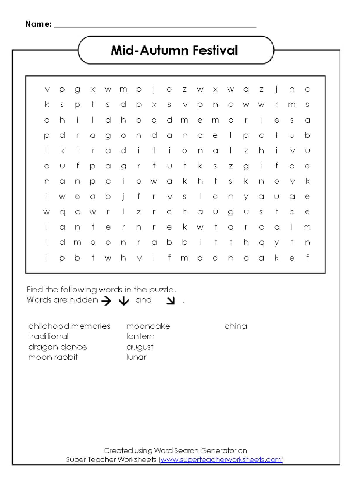 Super Teacher Worksheets Mid-Autumn Festival - Name: - Studocu