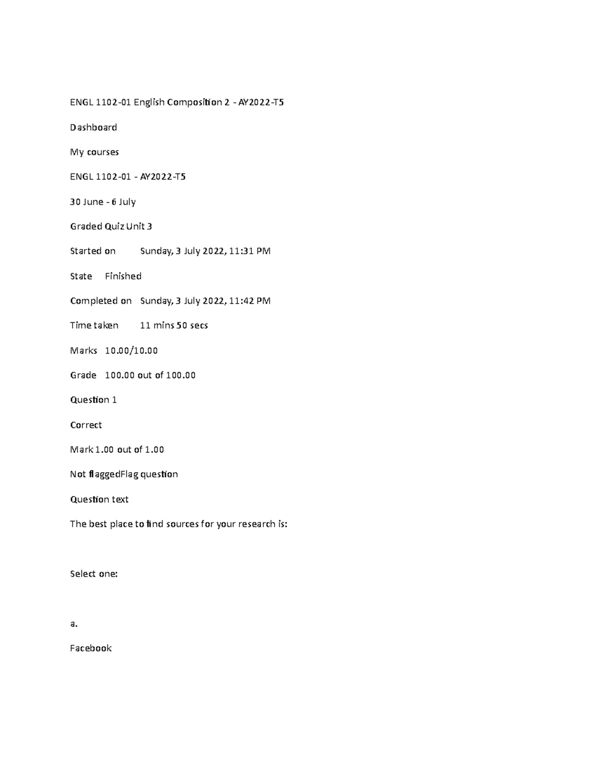 ENGL 1102 Graded Quiz Unit 3 Overview and Answers - Studocu