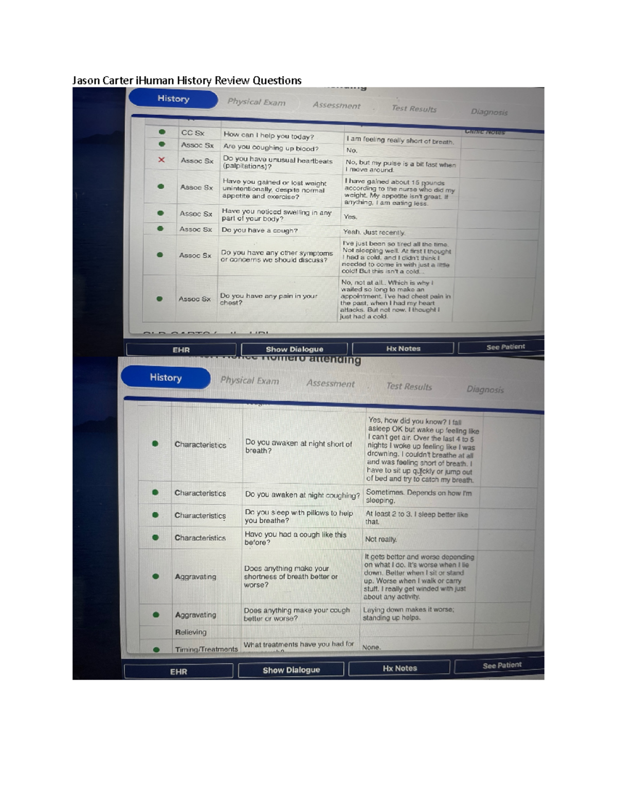 iHuman History Review Questions by Jason Carter: Clinical Assessments ...
