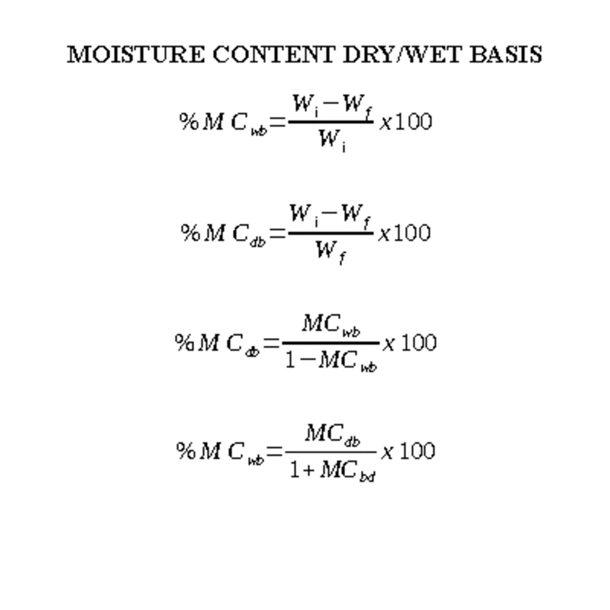 Formulas for ABE: Moisture Content, Fluid Dynamics, and Energy ...