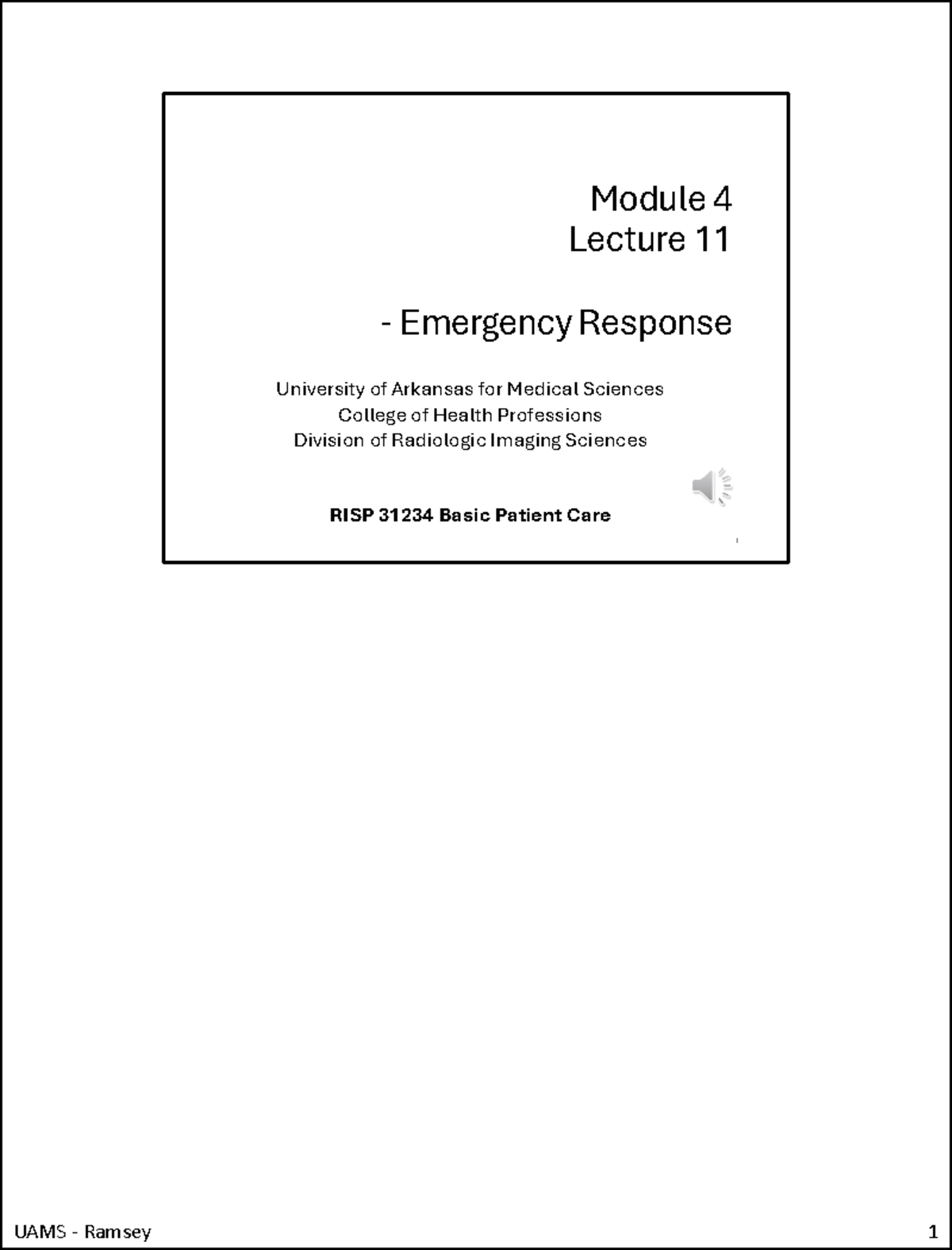Emergency Response in Radiologic Imaging: RISP 31234 Lecture Notes ...