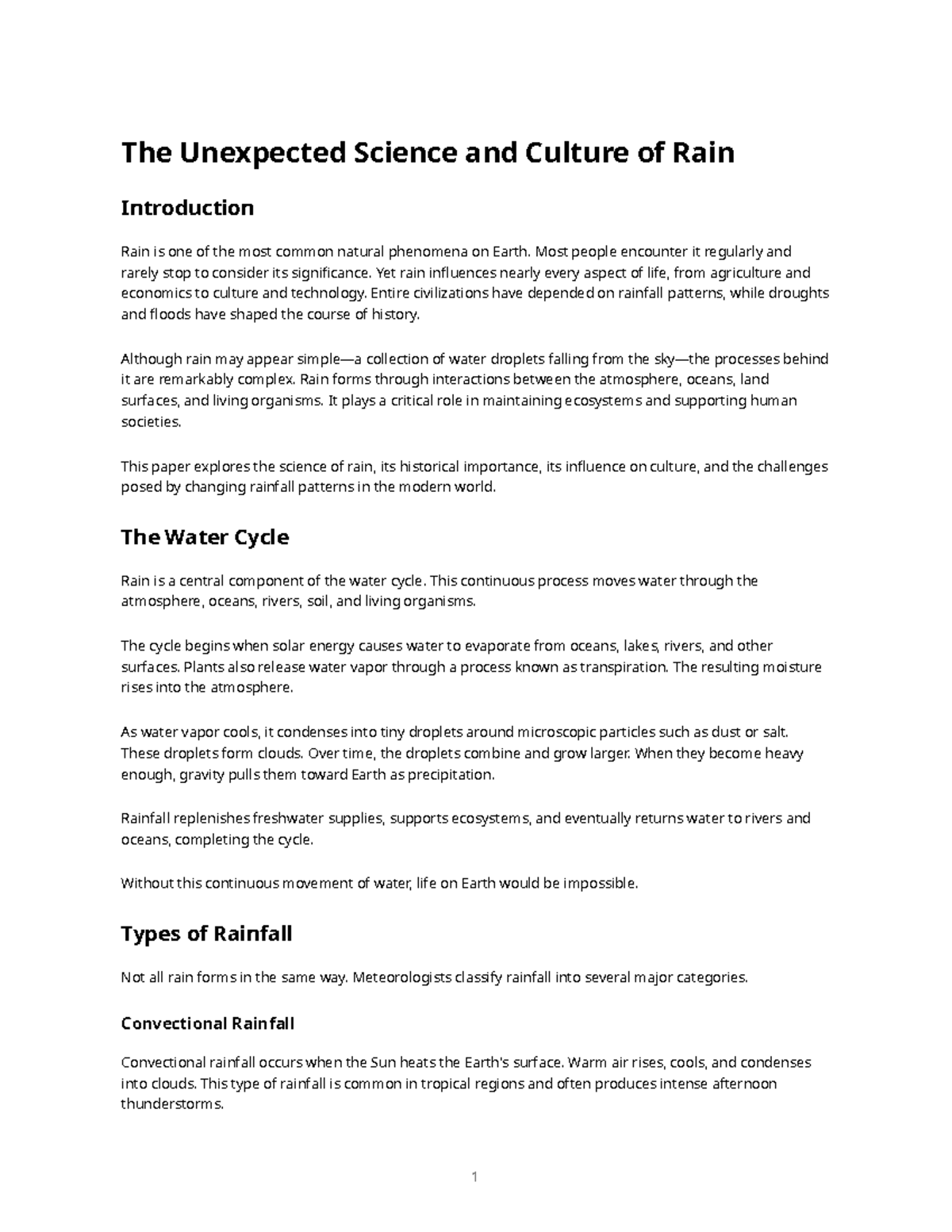 Exploring the Science and Culture of Rain: A Comprehensive Study - Studocu