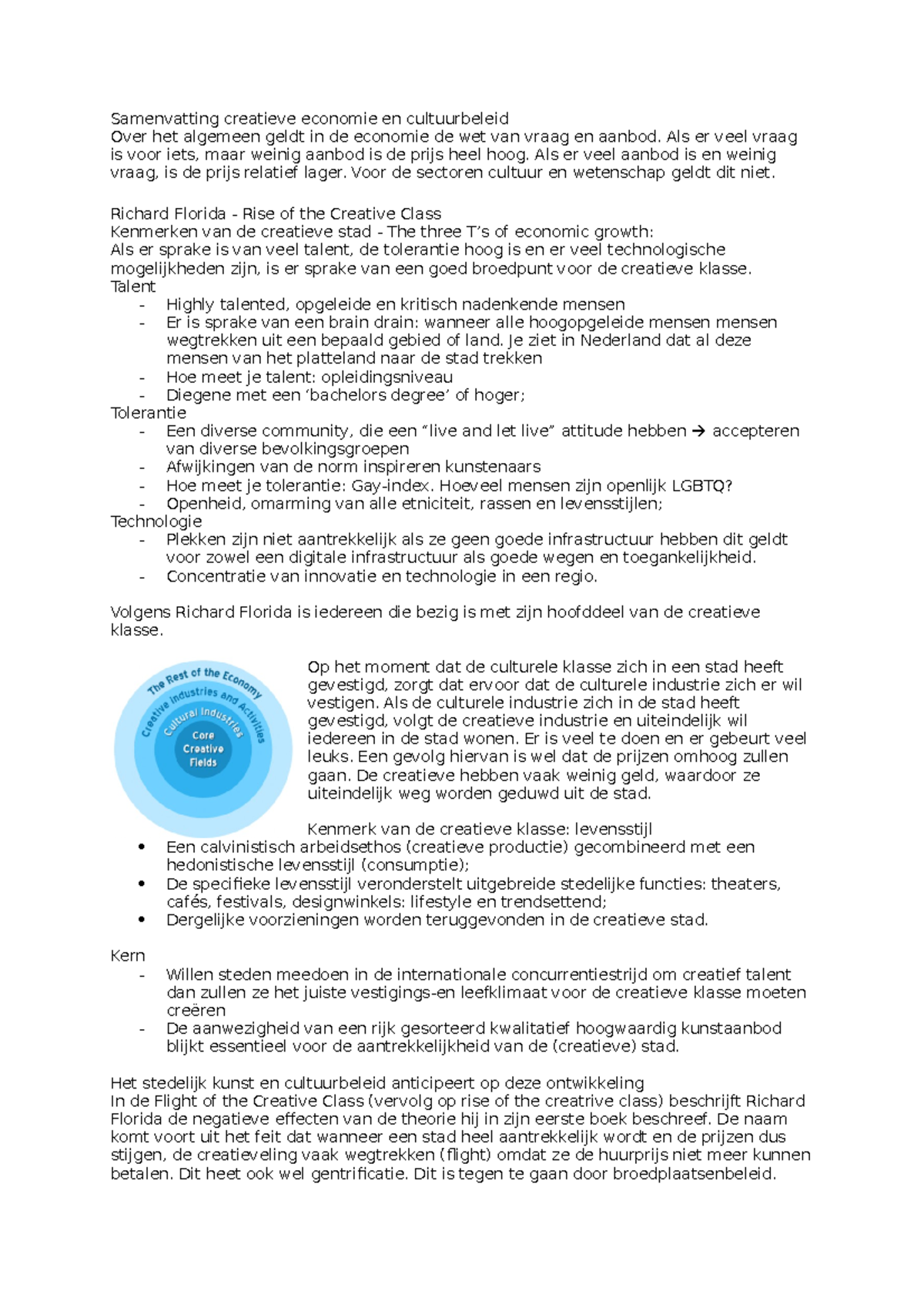 Samenvatting van de Creatieve Economie en Cultuurbeleid (HUM2023 ...