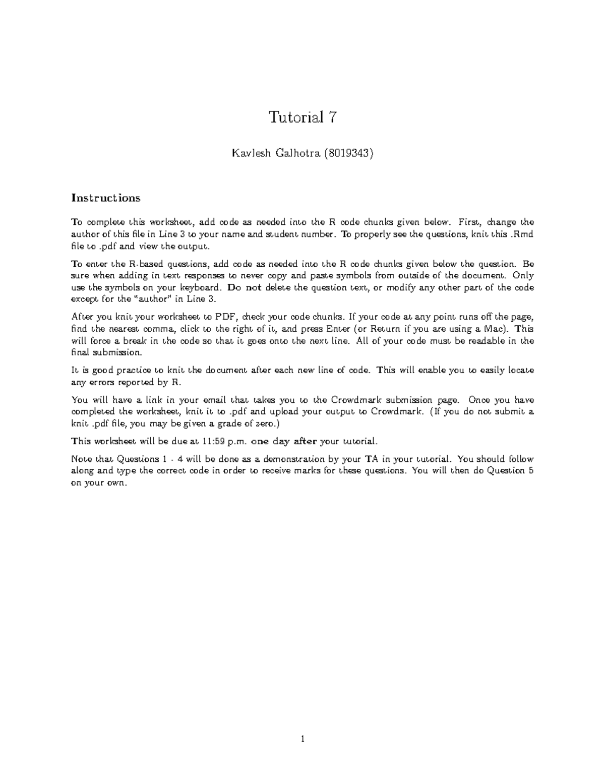 STAT 1000 Tutorial 7 - R Code Worksheet Instructions and Questions ...