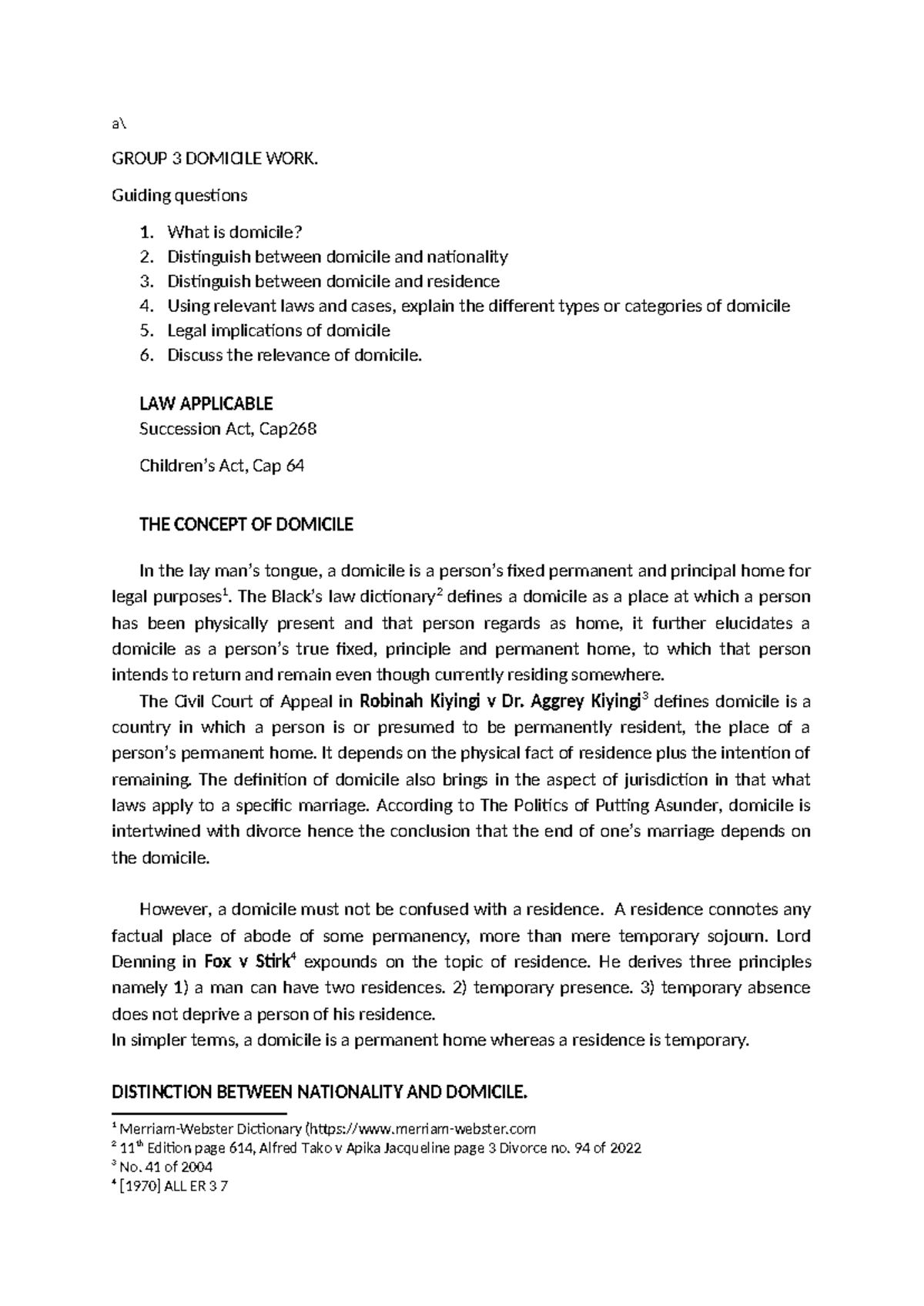 Group 3 Domicile Work: Understanding Legal Distinctions & Implications ...