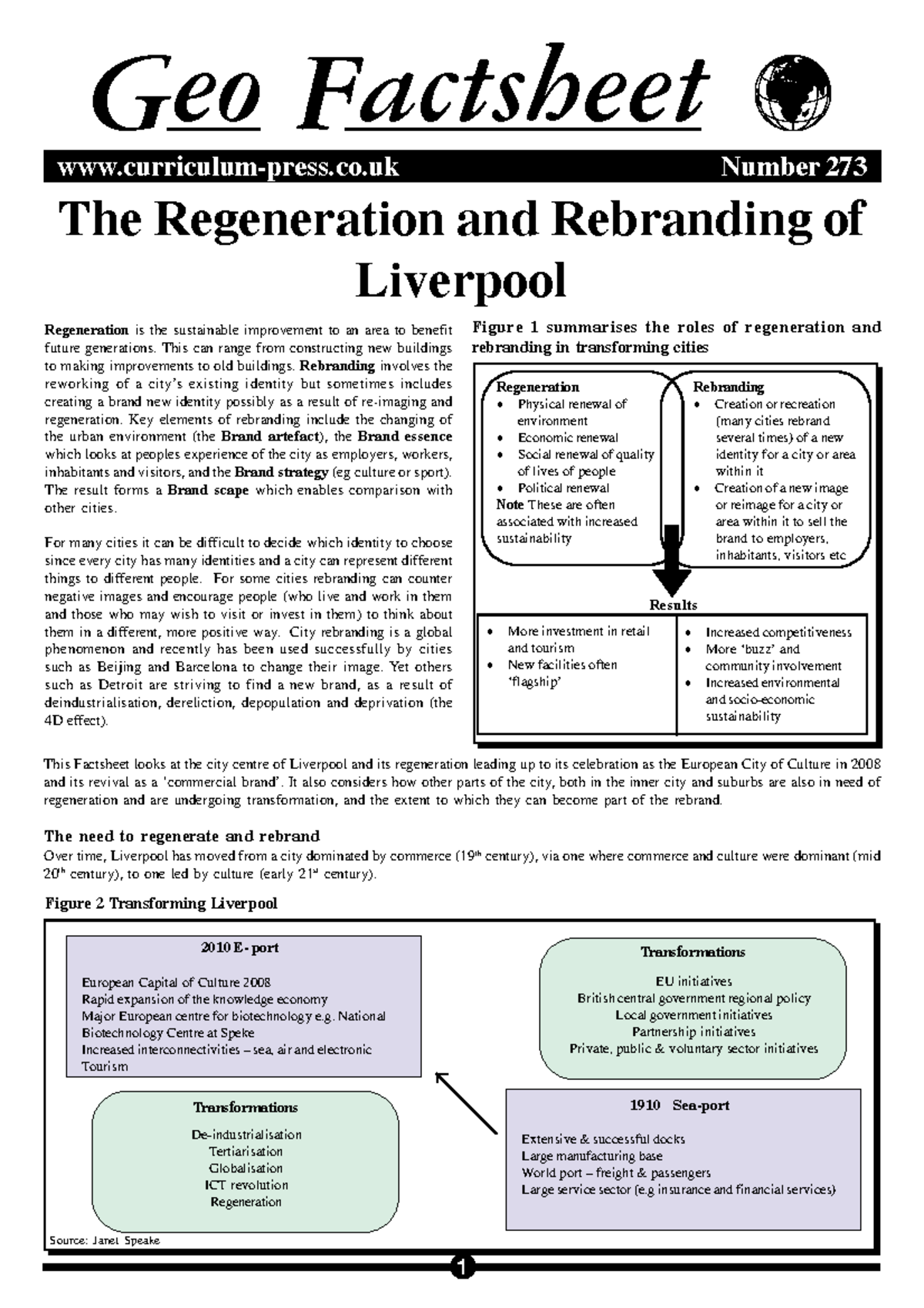 Geo Factsheet 273: The Regeneration and Rebranding of Liverpool - Studocu