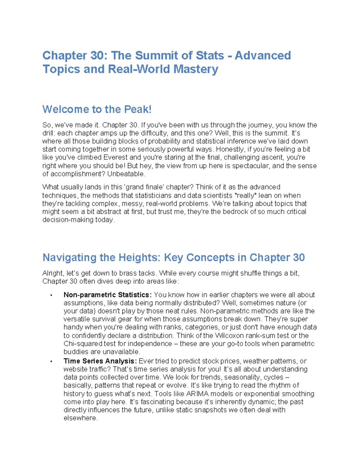 Stats Mastery: Chapter 30 - Advanced Topics in Statistics - Studocu