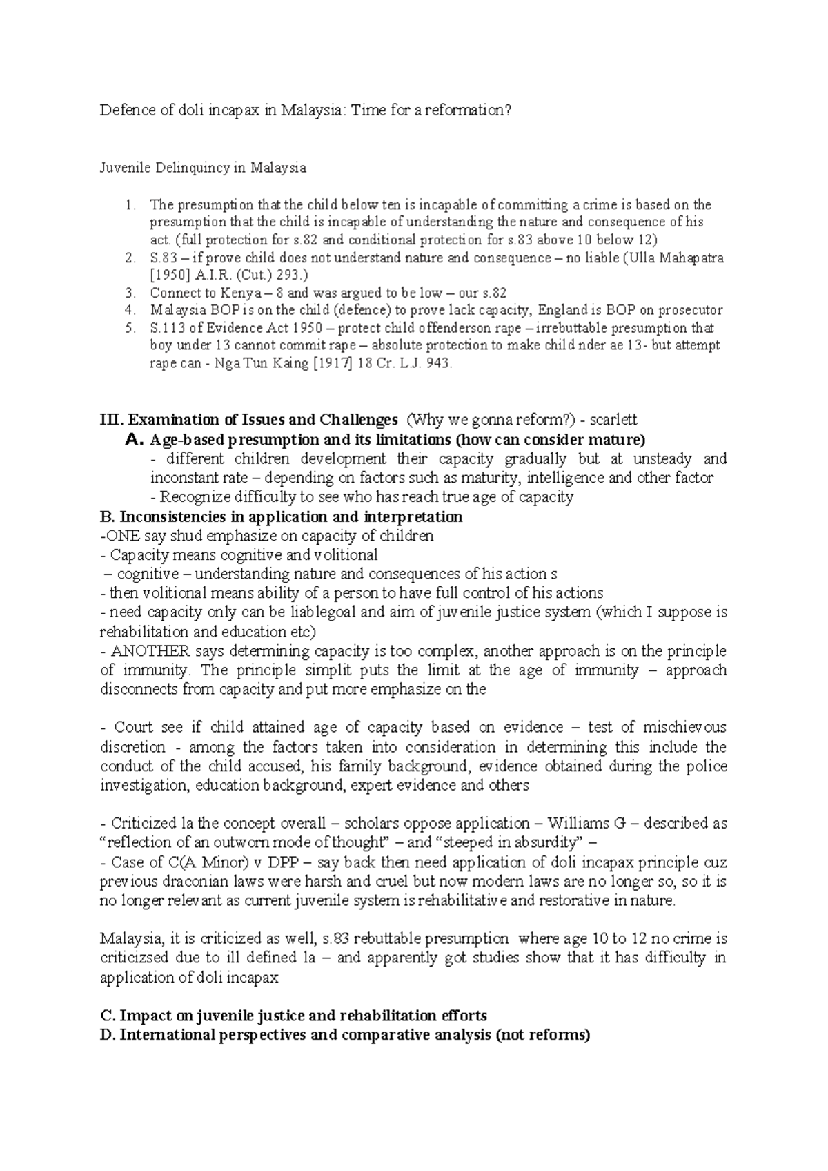 Defence of Doli Incapax in Malaysia: Need for Reform? - Studocu