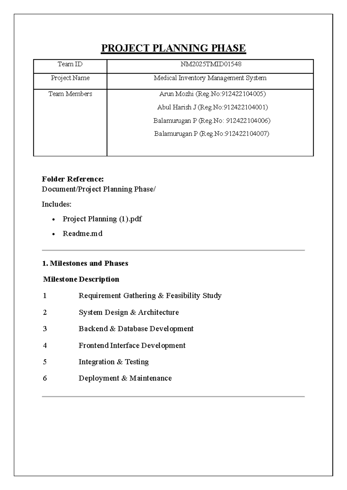 Project Planning Phase for Medical Inventory Management System (NM2025 ...
