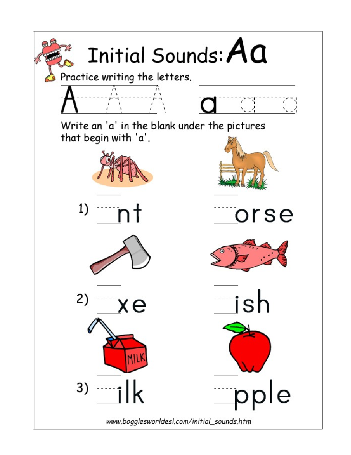 Initial sound Aa - init - Corporate law - Initial Sounds: Aa Practice ...