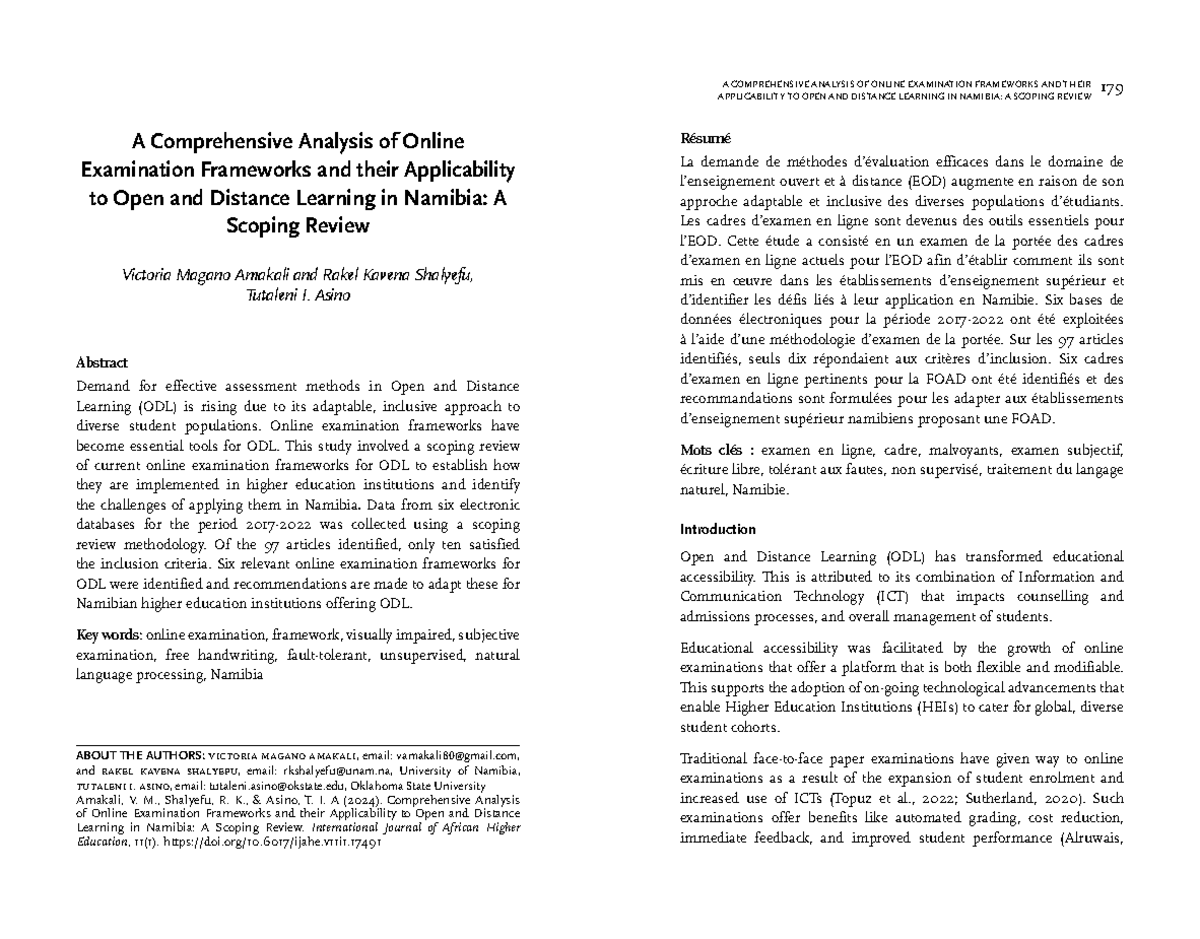 A Scoping Review of Online Examination Frameworks for ODL in Namibia ...
