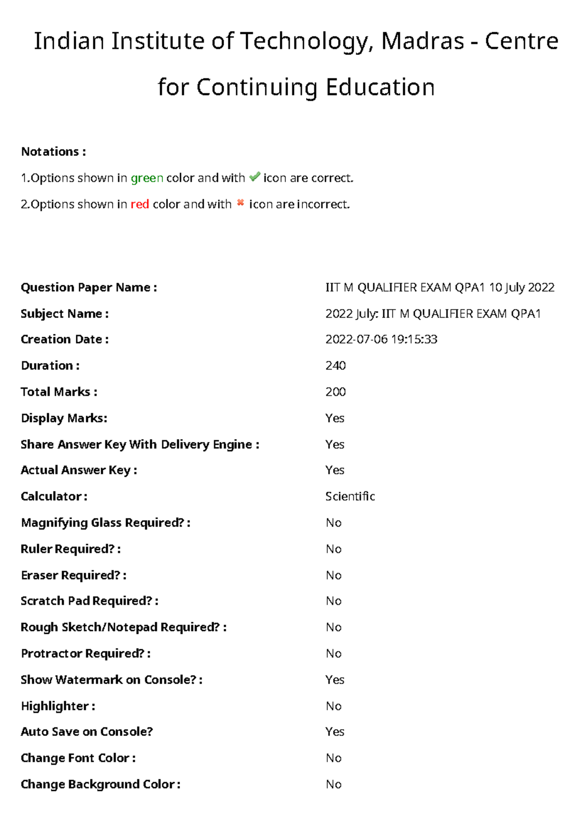 IIT M Qualifier Exam QPA1 - July 2022 Question Paper Analysis - Studocu
