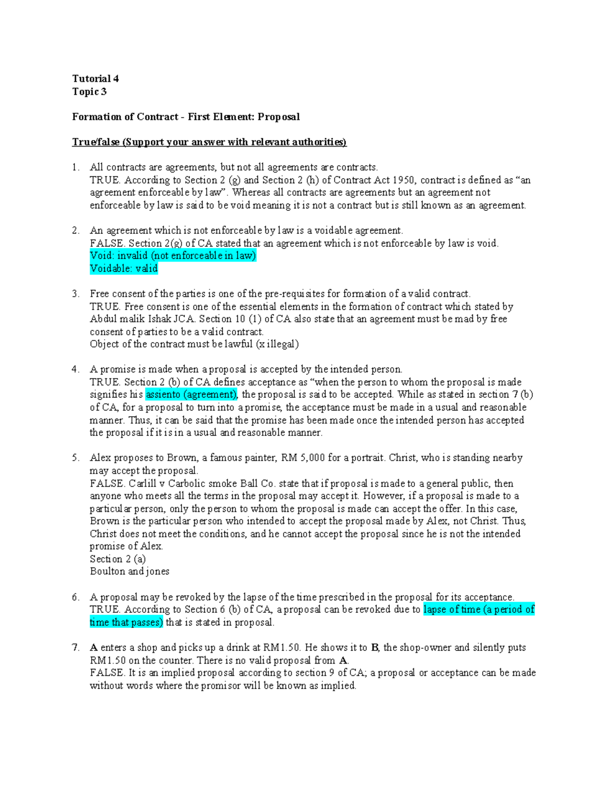 TUT 4 Topic 3: Formation of Contract - Proposal Essentials - Studocu