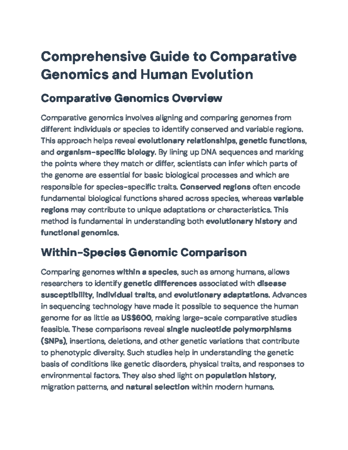 Comprehensive Insights into Comparative Genomics & Human Evolution (BIO ...