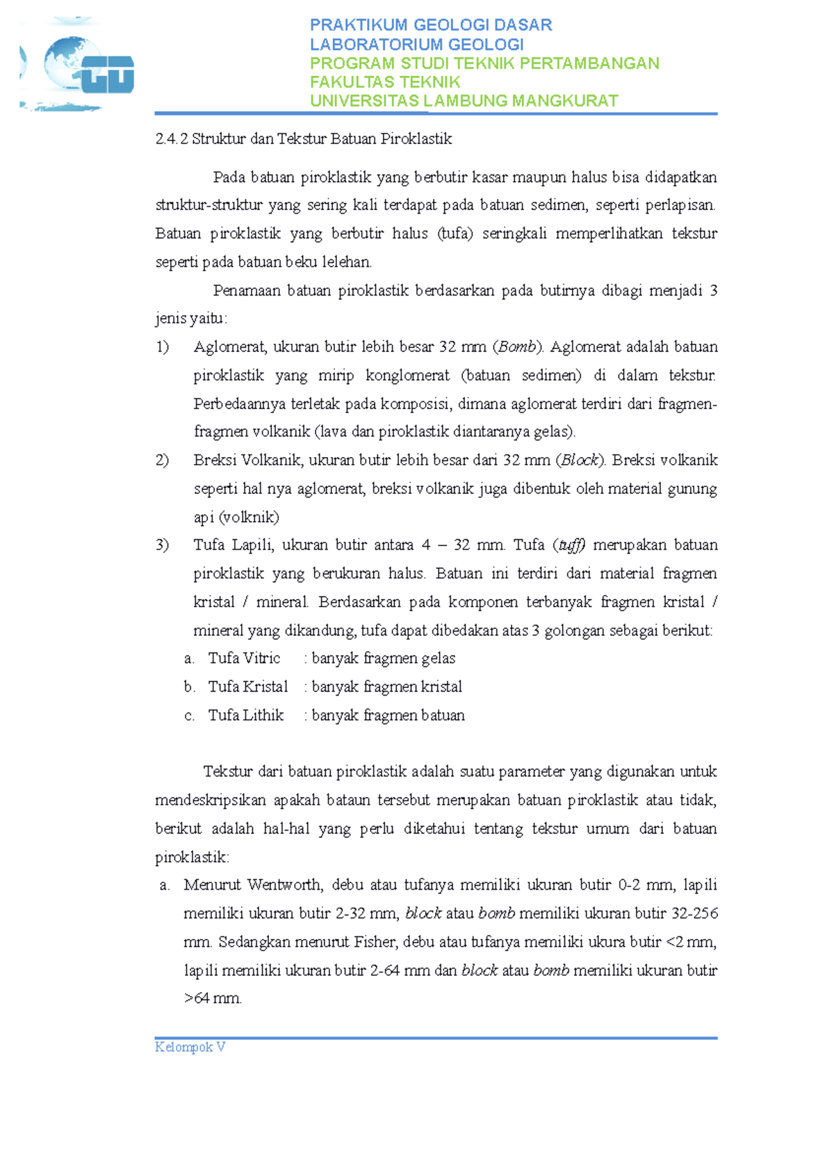 Praktikum Geologi Dasar: Struktur dan Tekstur Batuan Piroklastik - Studocu