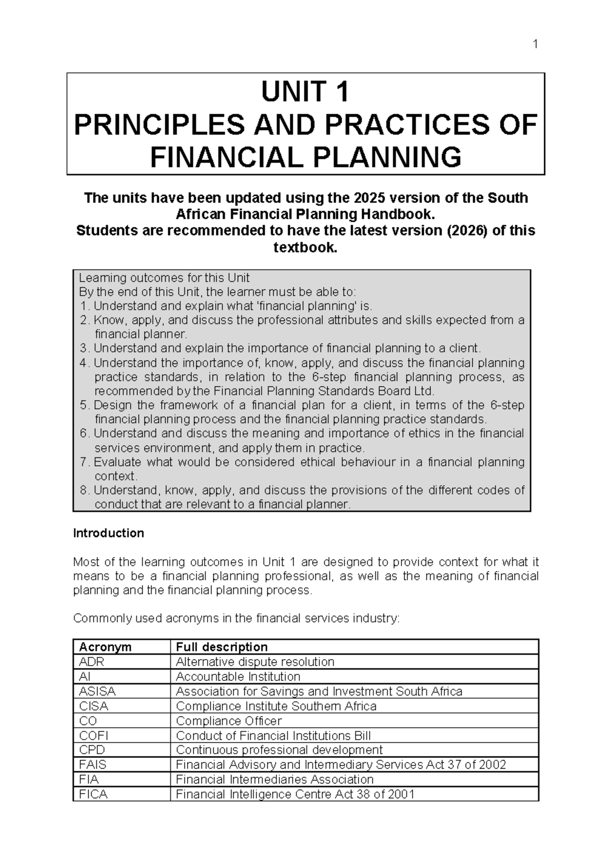 2026 - LFPE5800 - Unit 1: Principles of Financial Planning - Studocu