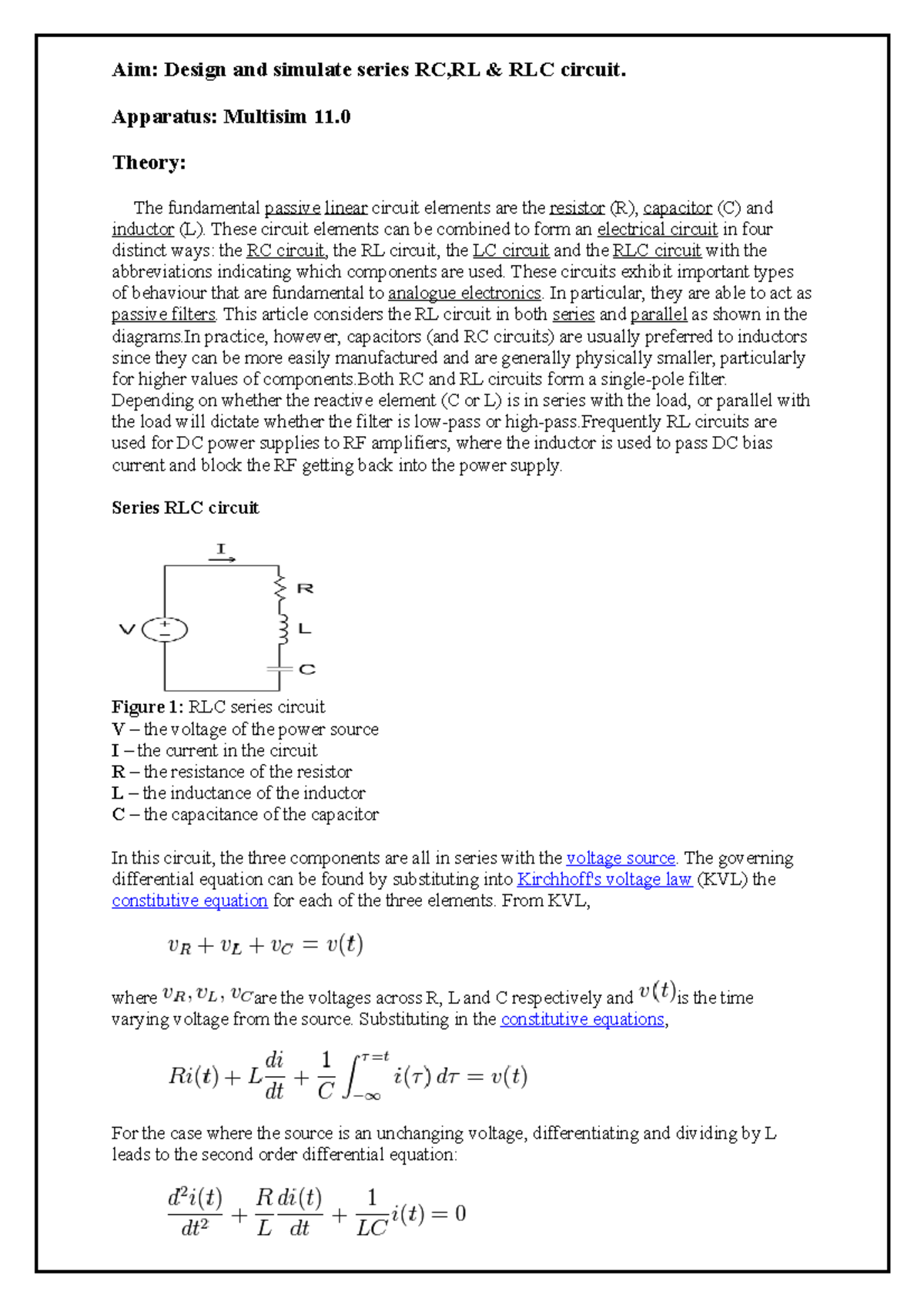 Design and Simulation of RC, RL, and RLC Circuits: A Study - Studocu