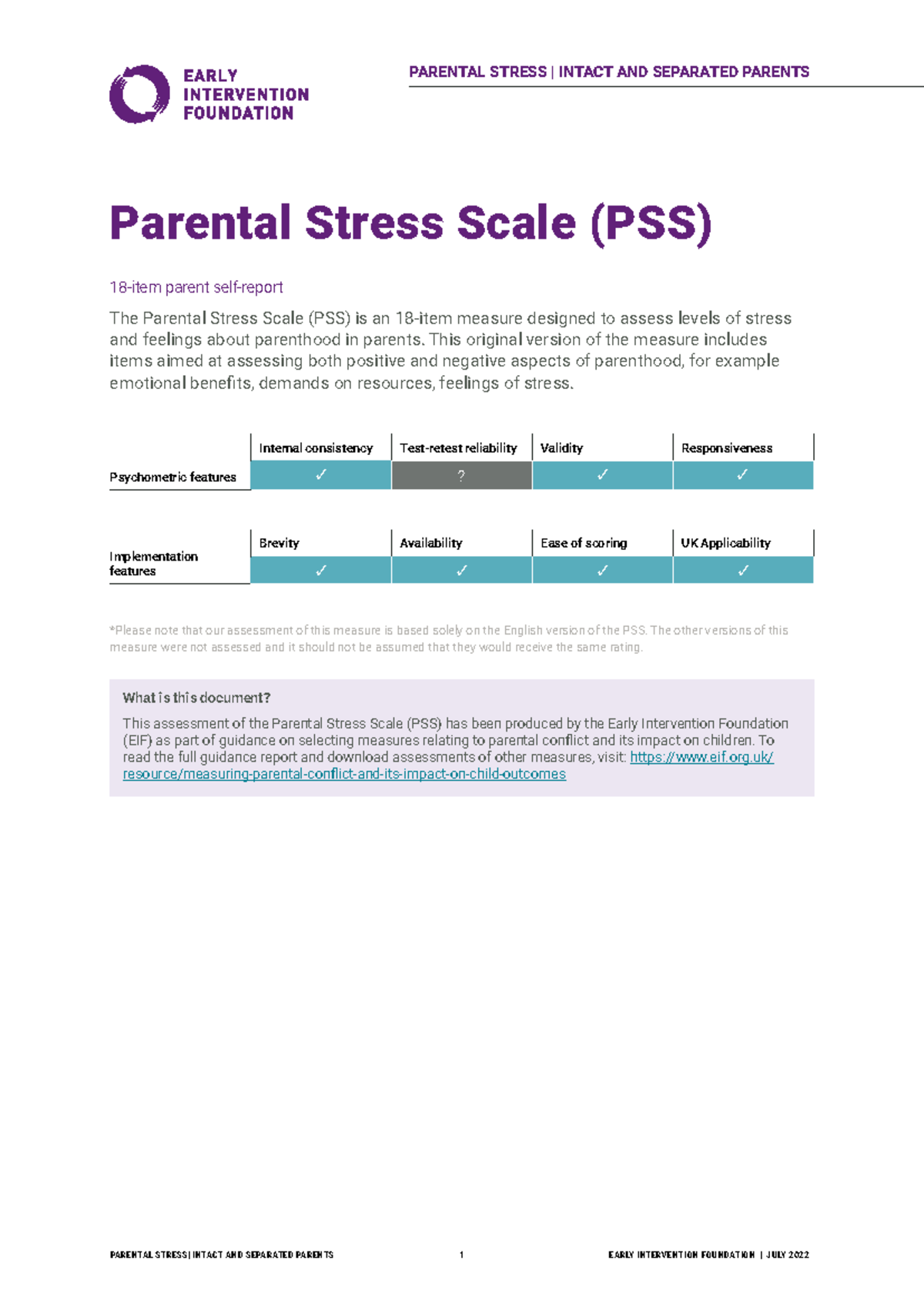 Parental Stress Scale (PSS) Assessment Notes for Exam - Studocu