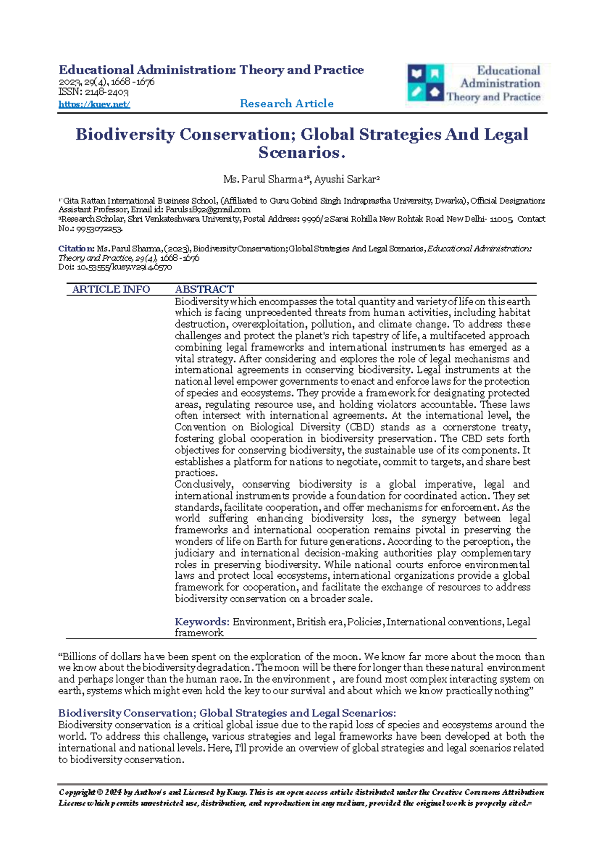 Biodiversity Global Strategies and Legal Frameworks: A 2023 Overview ...