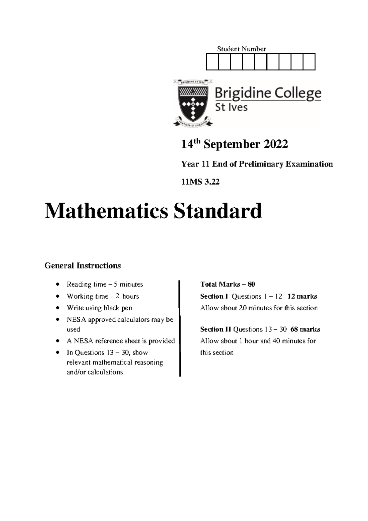11MS 3.22 Year 11 Mathematics Standard Preliminary Exam - Studocu