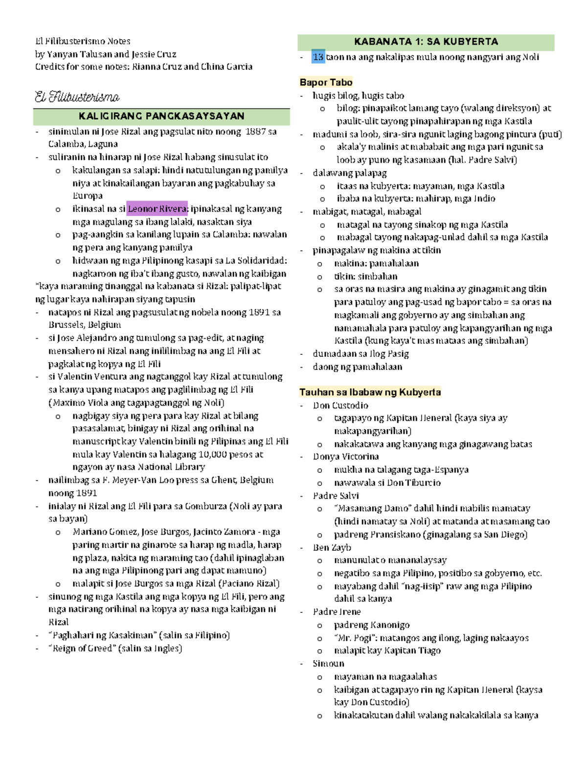 EL FILI - Comprehensive Summary of 'El Filibusterismo' Notes - Studocu