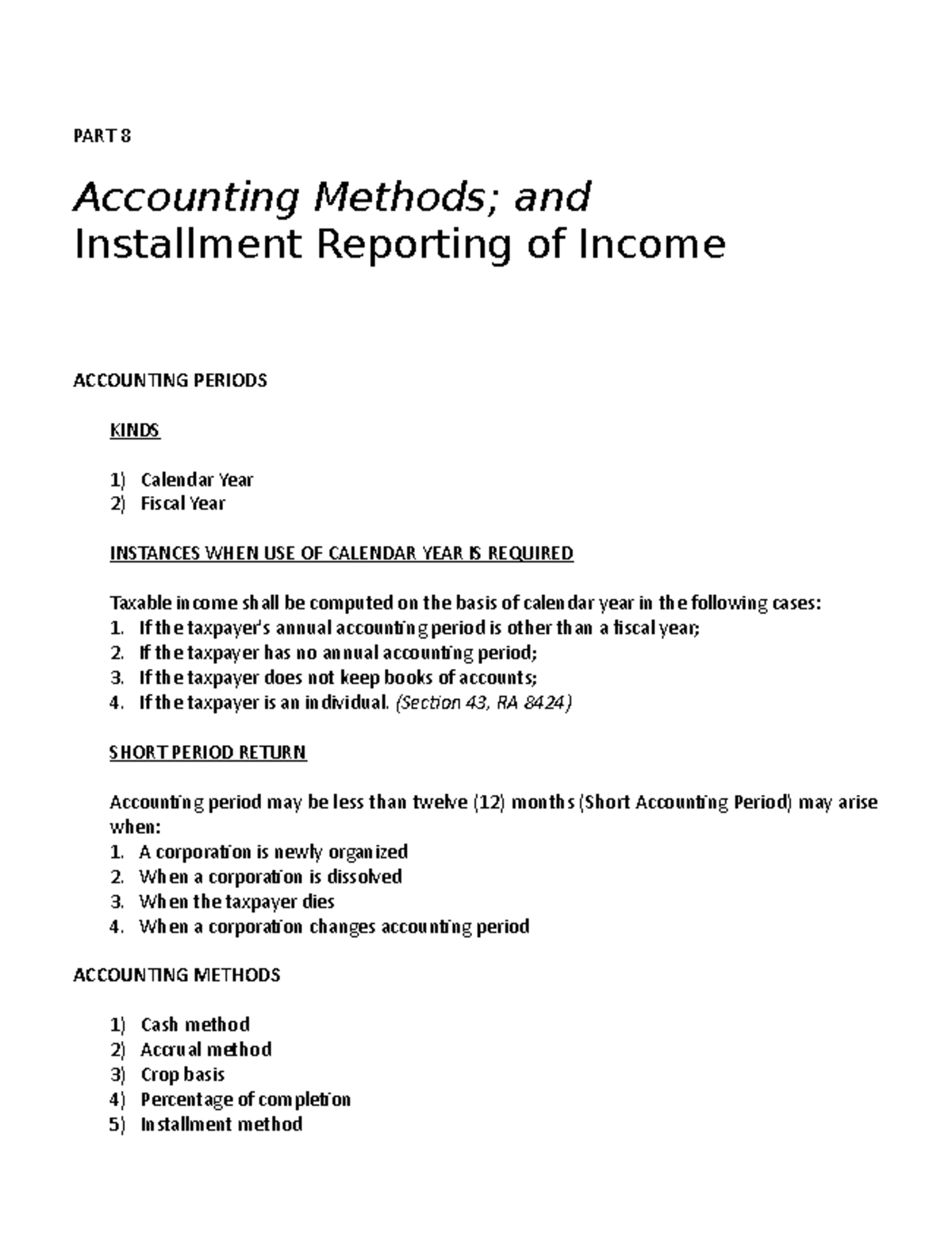 08 Accounting Methods: Installment Income Reporting Overview - Studocu