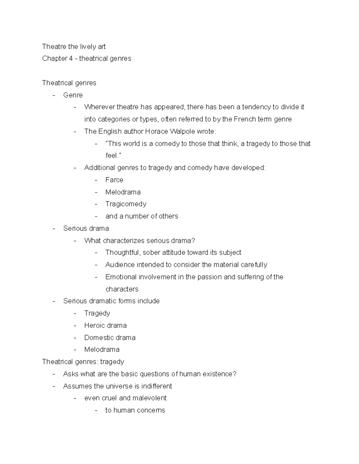 Theatrical Genres: Chapter 4 Notes on Various Forms of Drama - Studocu
