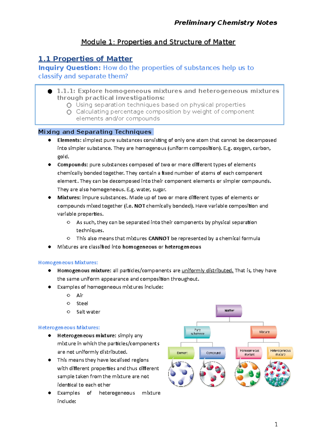 Preliminary Chemistry Notes Module 1 - Module 1: Properties and ...