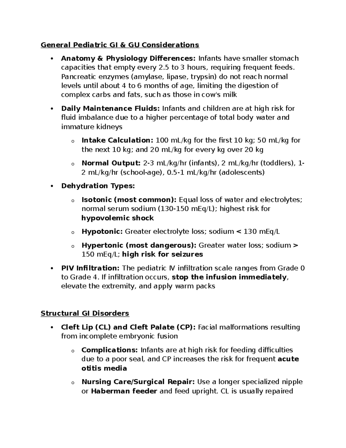 Unit 6 Notes: Pediatric GI and GU Considerations Overview - Studocu