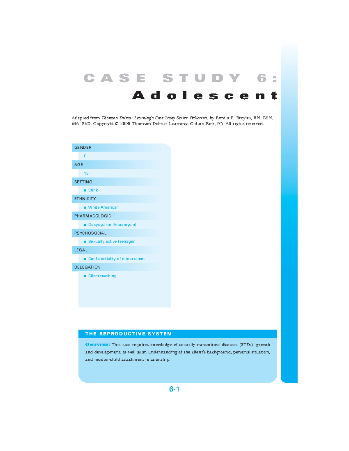 06 Adolescent - 6- CASE STUDY 6: Adolescent THE REPRODUCTIVE SYSTEM ...