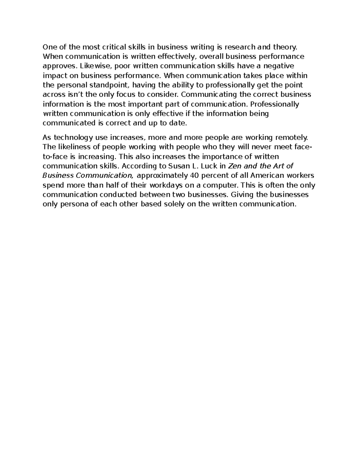 Unit 2 Assignment: The Importance of Effective Business Writing Skills ...