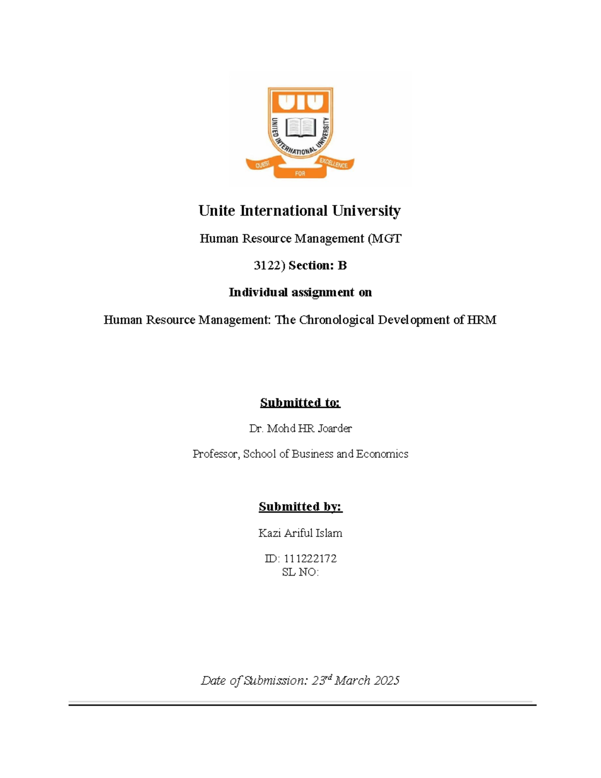 Arif hrm individual assignment final copy - Unite International ...