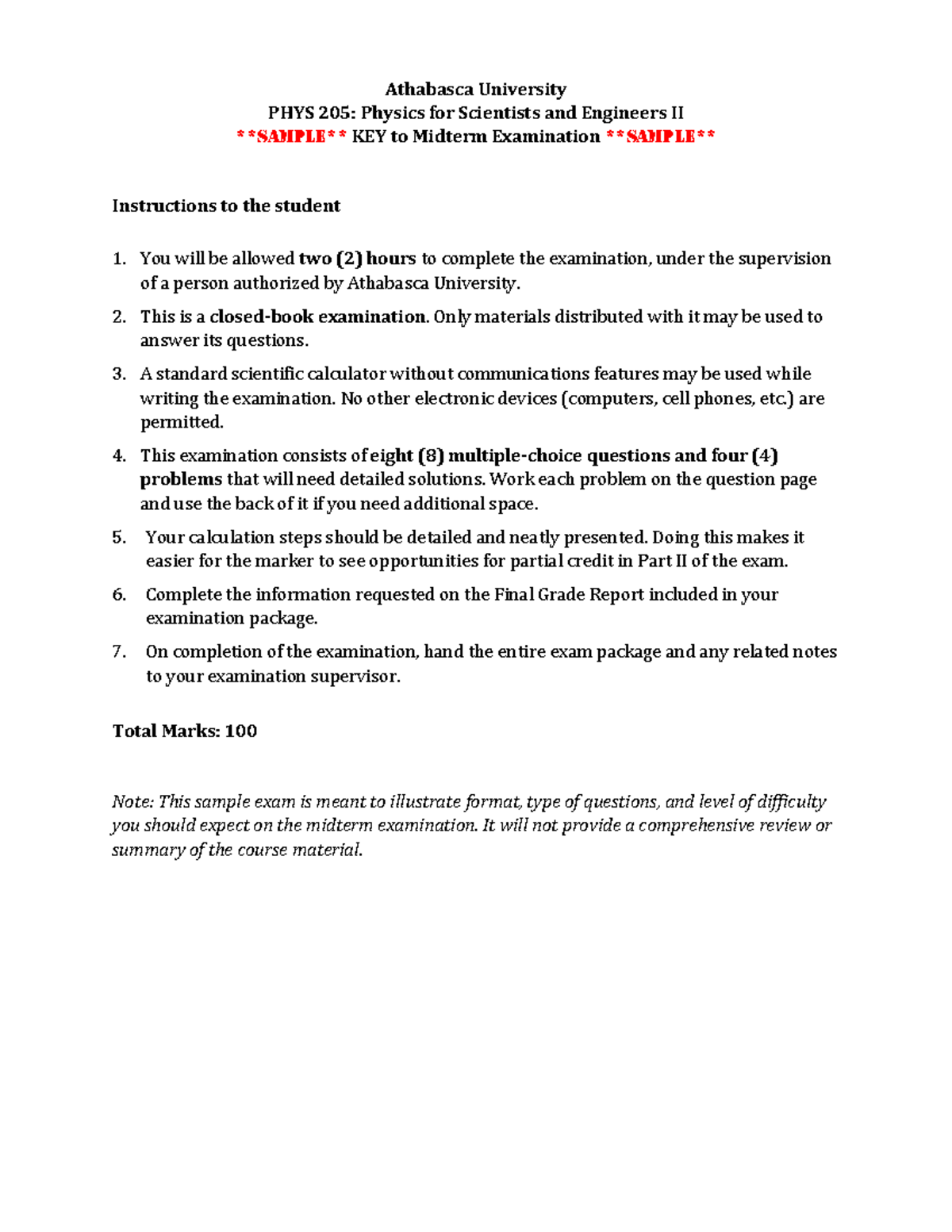 Midterm Exam 2017: PHYS 205 Questions & Answers Key - Studocu
