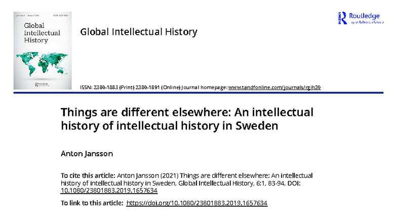 History of Intellectual History in Sweden: A Comprehensive Overview ...
