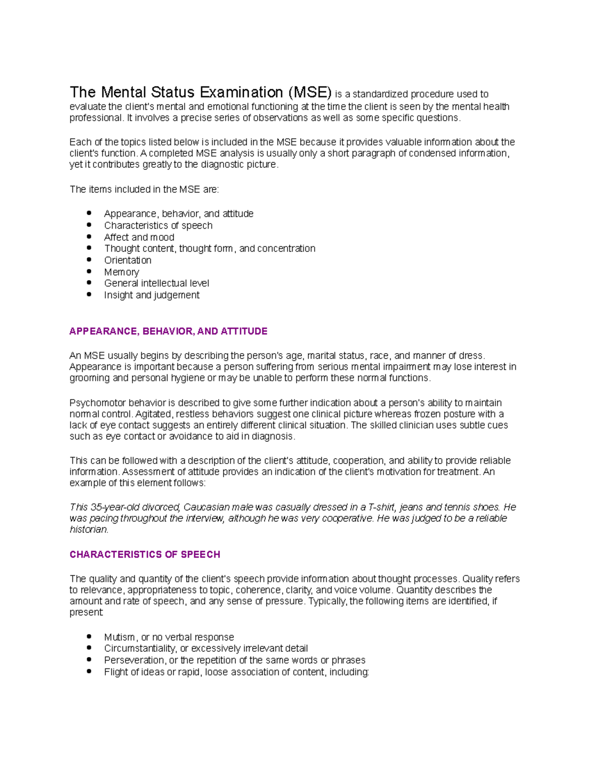 The Mental Status Examination example - The Mental Status Examination ...